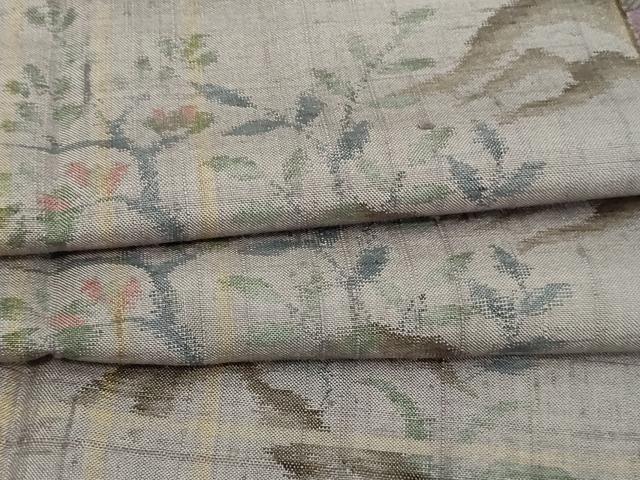 平和屋着物▽上質な紬　単衣　更紗草花文　正絹　逸品　DAAV9983sf