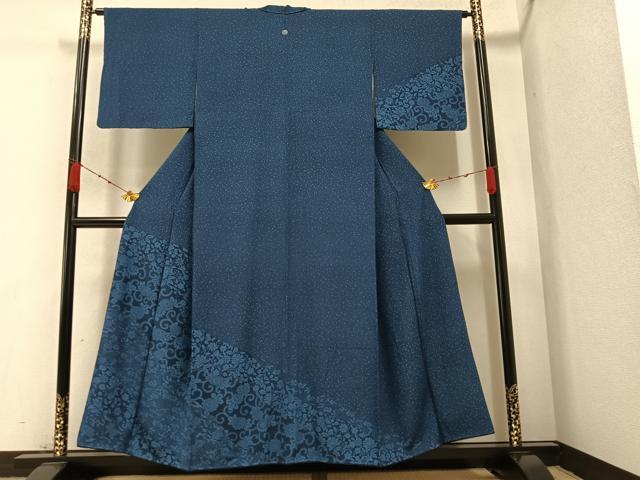 平和屋着物●訪問着　型染め　藍　花唐草文　正絹　逸品　AABA1311ph