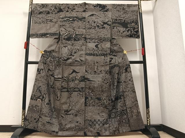 平和屋着物●本場大島紬　カタス9マルキ　百柄　花唐草文　さが美扱い　正絹　逸品　AABA2743ph