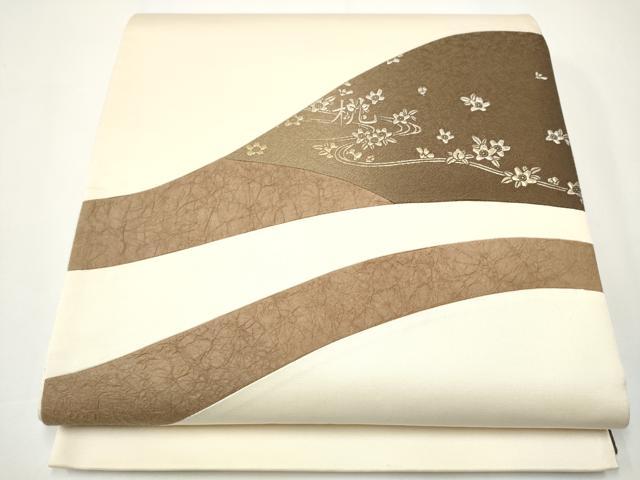 平和屋着物●太鼓柄袋帯　切嵌　桃　流水舞桜文　金彩　正絹　逸品　CAAX7312hy