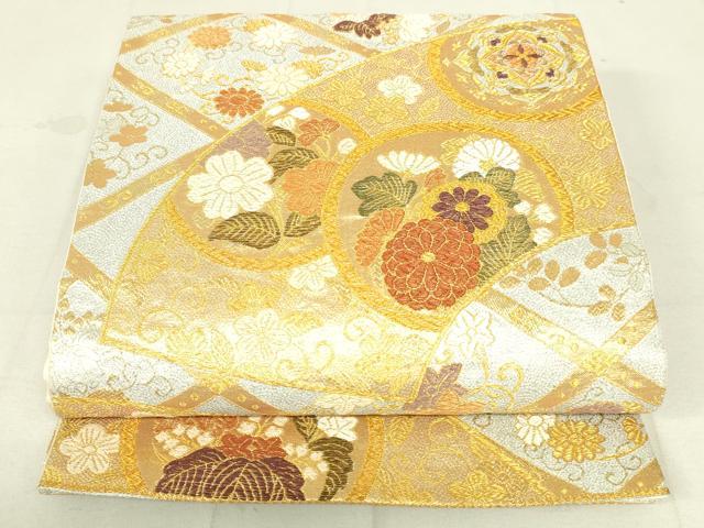 平和屋着物●六通柄袋帯　唐織　聖樹扇面文　金銀糸　正絹　逸品　DAAW4431cm