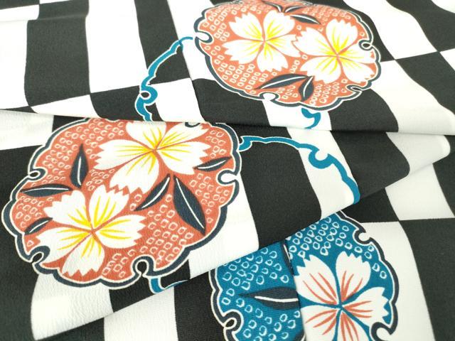 平和屋着物▽小紋　単衣　市松雪輪花文　洗える着物　DAAV5695az