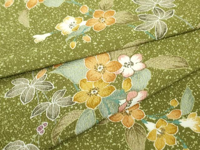 平和屋着物▽小紋　単衣　草花文　金彩　洗える着物　DAAV5712az