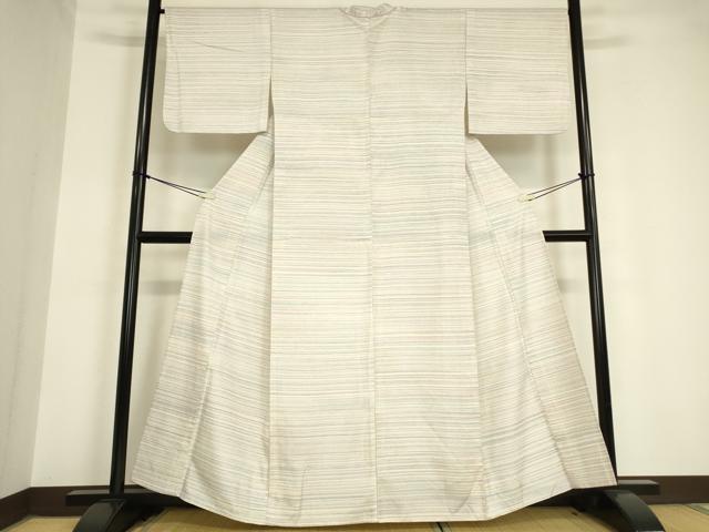 平和屋着物▽薩摩結城　単衣　縞　正絹　逸品　DAAV5745az