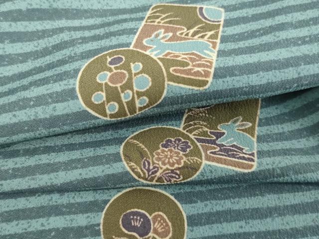 平和屋着物▽小紋　単衣　兎　草花文　洗える着物　 DAAW9184sf