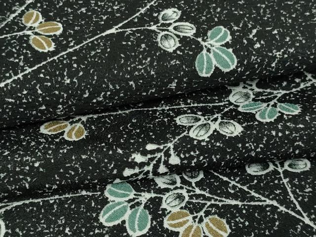 平和屋着物▽小紋　単衣　枝葉文　黒地　洗える着物　DAAW9176sf