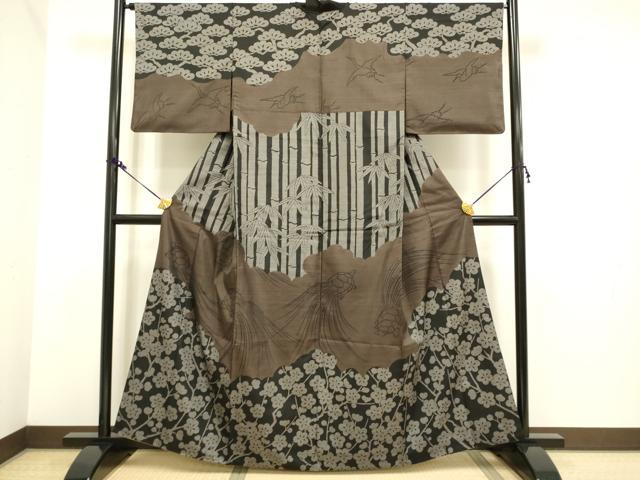 平和屋着物●本場大島紬　訪問着　松竹梅　飛鶴　蓑亀　正絹　逸品　DAAV3471du