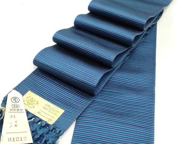 平和屋着物●男性　本場筑前博多織　角帯　横段文　証紙付き　正絹　逸品　未使用　DAAW6543ob