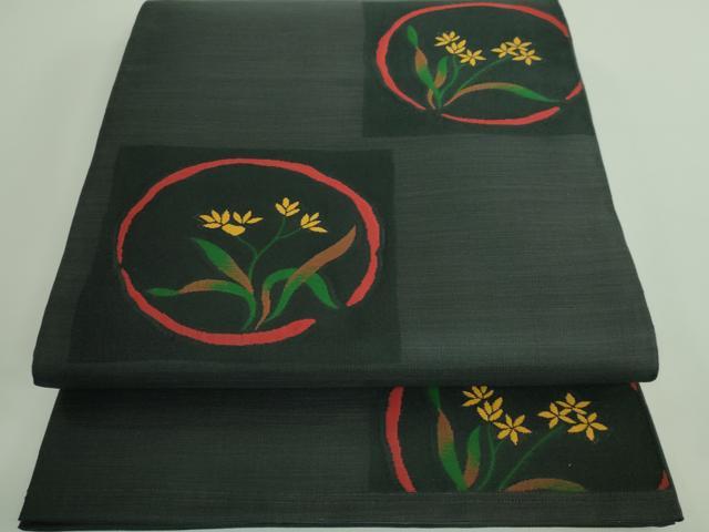 平和屋着物■極上　名門木屋太　今河織物　六通柄袋帯　色紙草花文　黒地　逸品　DZAA9477kh5