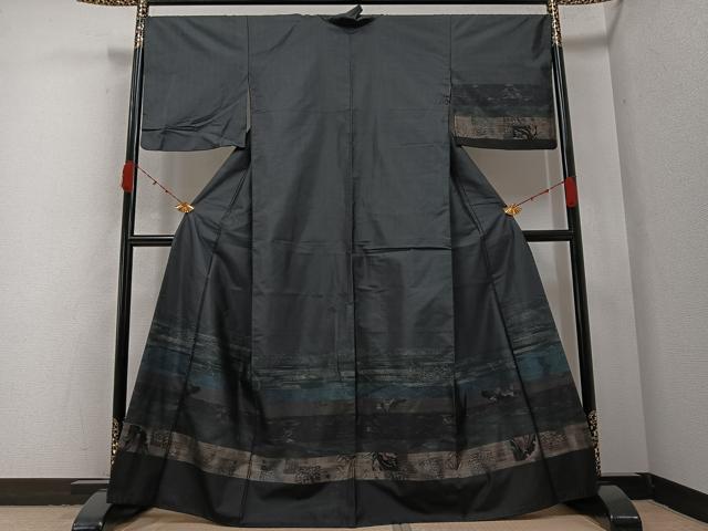 平和屋着物●本場大島紬　訪問着　草花文　正絹　逸品　AABA6463ph