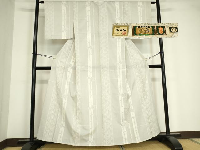 平和屋着物▽本塩沢　単衣　南天蔦の葉文　110亀甲　証紙付き　正絹　逸品　DAAV5718az