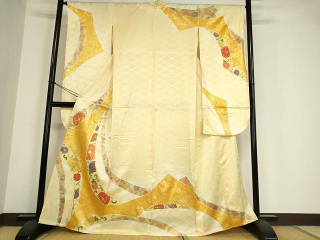 平和屋着物▽豪華振袖　単衣　駒刺繍　短冊花文　金彩　正絹　逸品　DAAV5804az