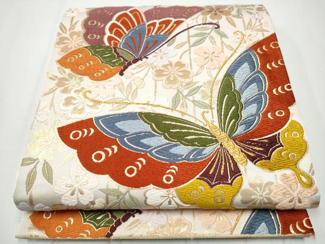 平和屋着物●六通柄袋帯　唐織　花蝶文　金糸　正絹　逸品　CAAX7523hy