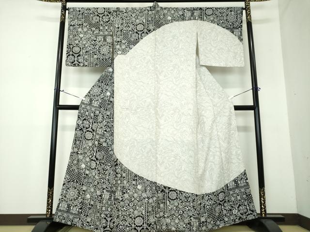 平和屋着物●訪問着　絞り　更紗花文　墨流し文様　正絹　逸品　DAAX4072ps