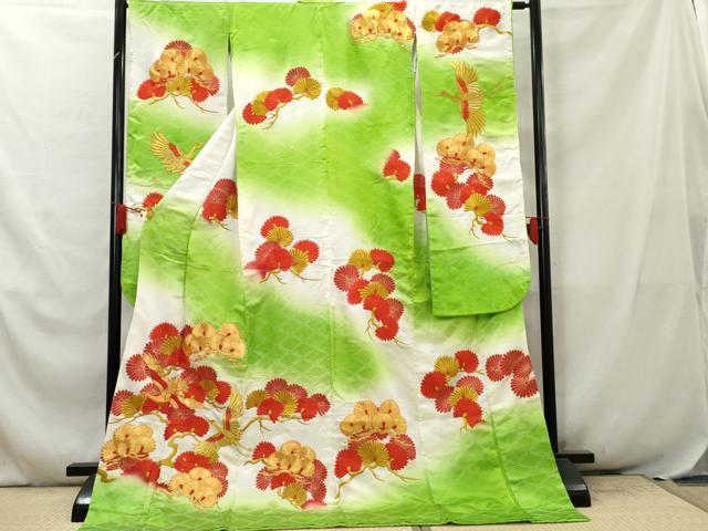 平和屋着物●お引きずり・お引き摺り・引き振袖 和装 結婚式 舞妓 芸妓 芸者 衣装 駒刺繍 飛鶴松文 暈し染め 金彩 金糸 逸品 AABA6158cs