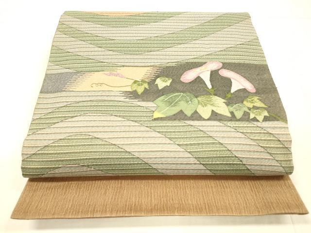 平和屋着物＊夏物　太鼓柄袋帯　朝顔　金糸　正絹　逸品　DAAX0304cm