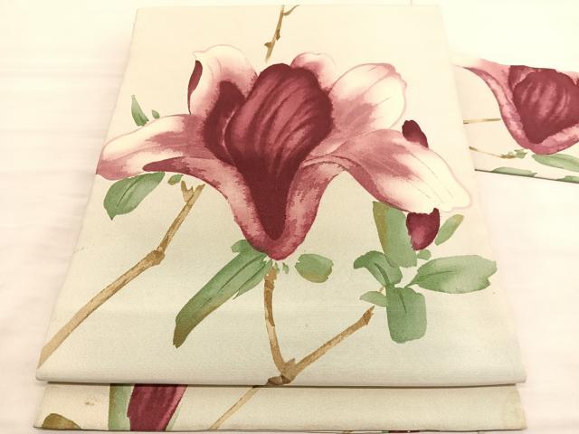 平和屋着物●アンティーク　大正ロマン　九寸名古屋帯　手描き　草花文　正絹　逸品　BAAV3150hv