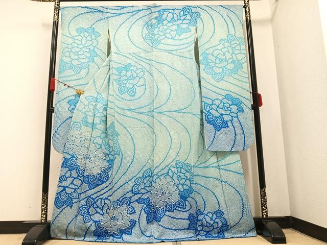 平和屋着物●豪華振袖　駒刺繍　絞り　牡丹文　暈し染め　正絹　逸品　AABA8951ph