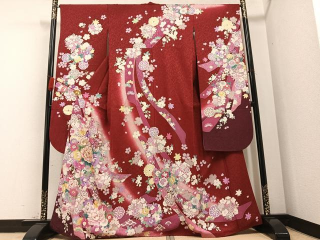 平和屋着物●豪華振袖　駒刺繍　花鞠文　暈し染め　金通し地　京都きもの友禅扱い　正絹　逸品　AABB0378ph