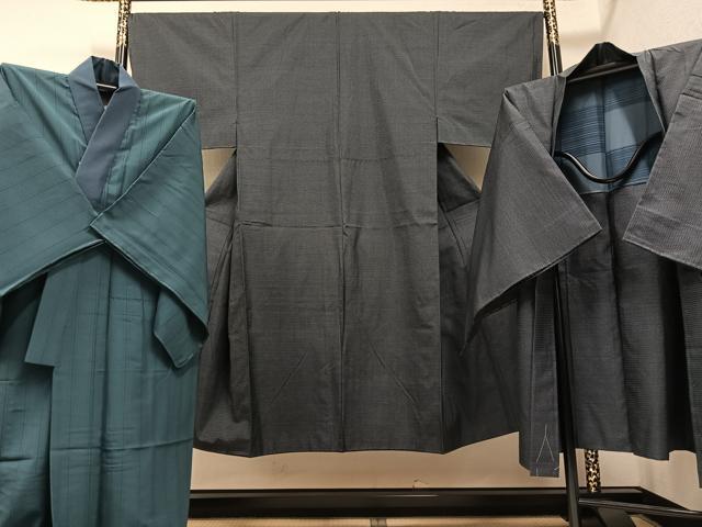 平和屋着物●男性　本場大島紬　アンサンブル　長襦袢(無双仕立て)セット　100亀甲　総詰め　正絹　逸品　AABB0395ph