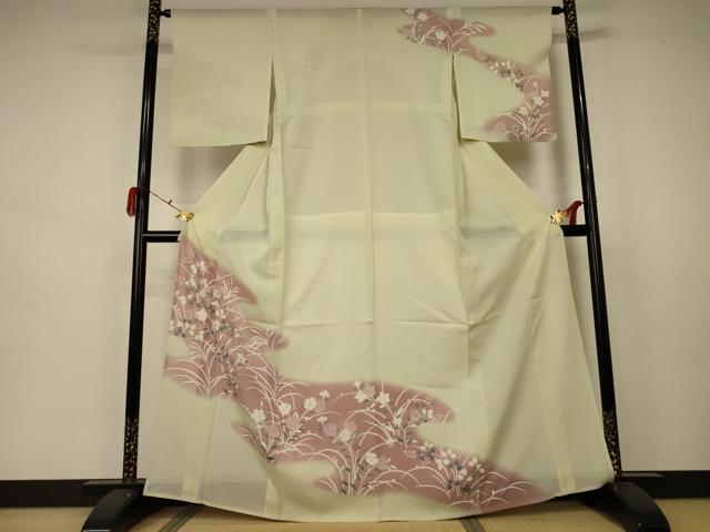 平和屋着物＊夏物　訪問着　絽　草花芝文　銀糸　正絹　逸品　AABA9347jd