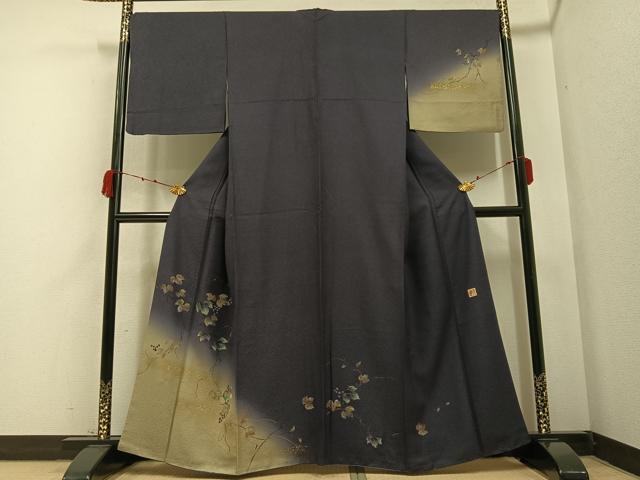 平和屋着物●和紙染染色作家・植村彩弘　訪問着　葡萄蔦の葉文　暈し染め　金銀彩　やまと誂製　正絹　逸品　AABB0418ph