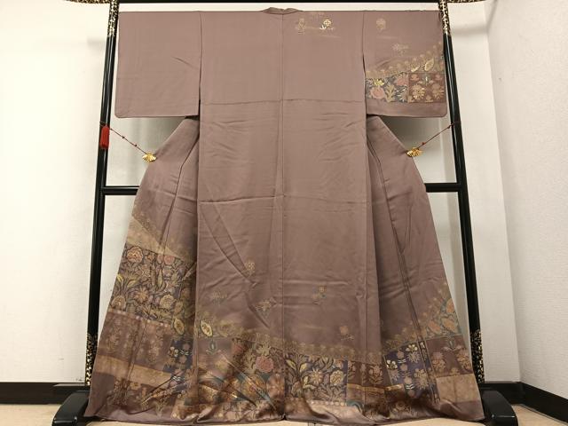 平和屋着物●訪問着　更紗草花文　金彩　正絹　逸品　AABB0427ph