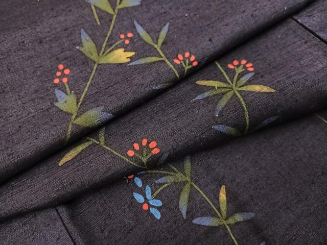 平和屋着物●上質な小紋　紬地　草花文　正絹　逸品　未使用　AABB1448ph