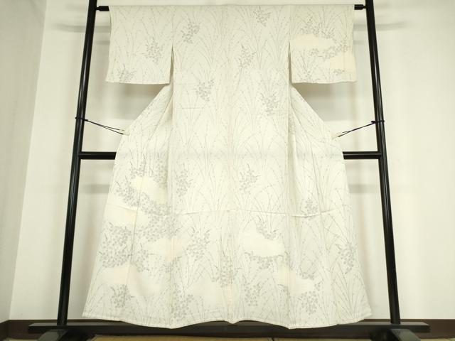 平和屋着物▽訪問着　単衣　絞り　雲取り草葉文　手描き　正絹　逸品　DAAV5901az