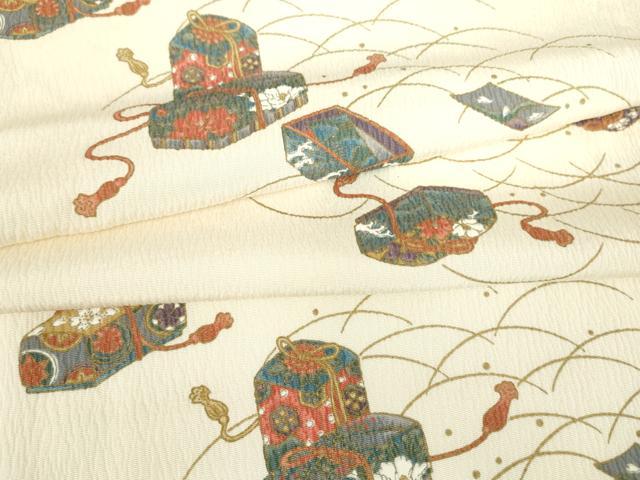 平和屋着物▽上質な小紋　単衣　花文箱　金彩　正絹　逸品　未使用　DAAX3058az
