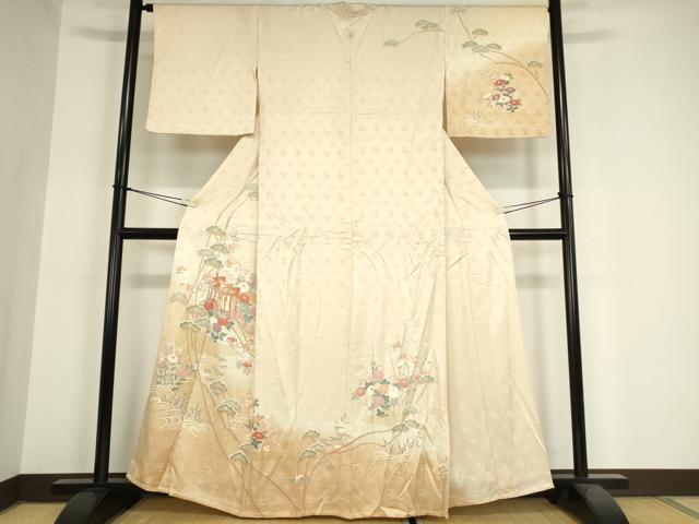 平和屋着物▽訪問着　単衣　御所車花文　暈し染め　金彩　正絹　逸品　DAAX3083az