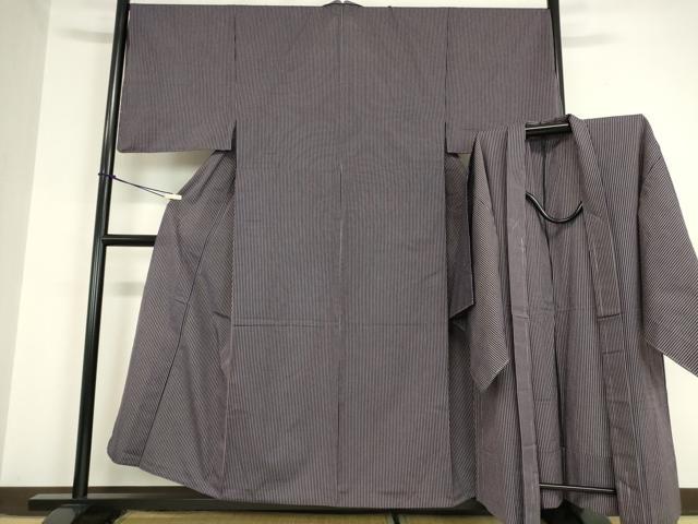 平和屋着物▽男性　小紋　単衣　アンサンブル　縞　キングサイズ　綿　逸品　DAAX3095az