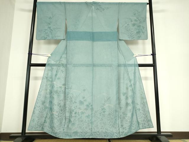 平和屋着物▽中国三大刺繍　スワトウ刺繍　汕頭刺繍　訪問着　無双　紗袷　紗×紗　桔梗芝文　手描き　正絹　逸品　DAAX3103az