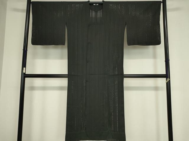 平和屋着物▽道行コート　スリーシーズン　春夏秋　塵除け　縞　黒色　ロング丈　正絹　逸品　未使用　DAAX3133az