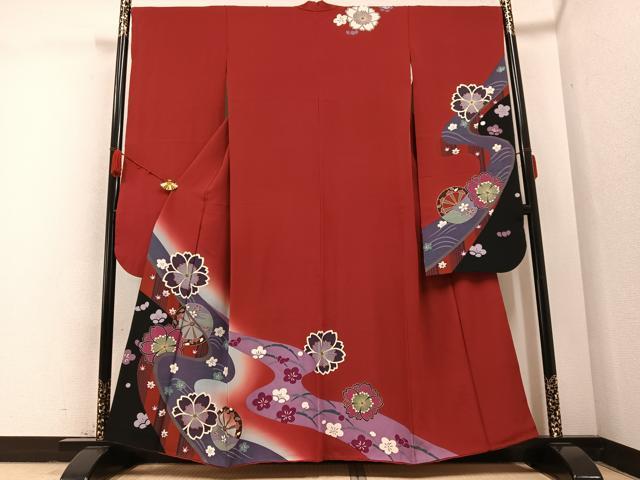 平和屋着物●豪華振袖　源氏車流水花文　梅　桜　金彩　正絹　逸品　AABB1503ph