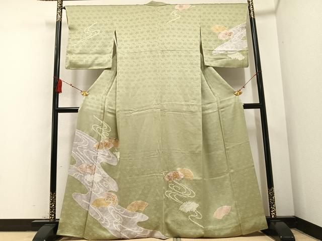 平和屋着物●創業460年・千總　訪問着　流水地紙花文　金彩　三越扱い　正絹　逸品　AABB1492ph