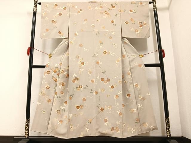 平和屋着物●訪問着　友禅　駒刺繍　枝花文　金彩　正絹　逸品　AABB2963ph