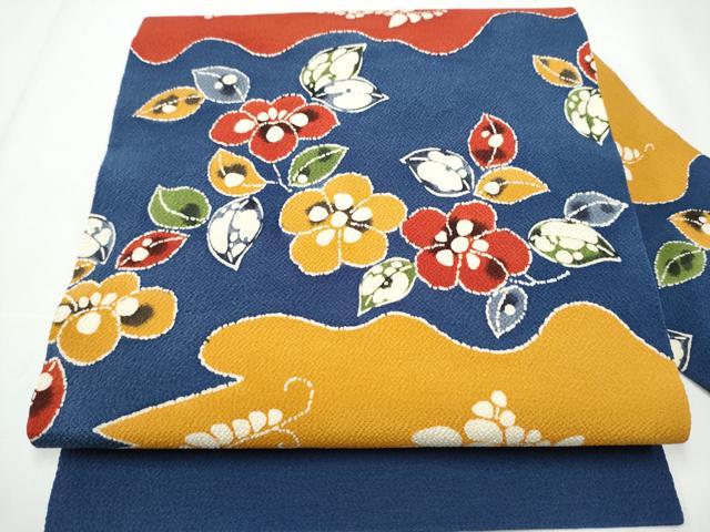 平和屋着物●九寸名古屋帯　型染め　舞花文　鬼しぼ縮緬　正絹　逸品　CAAY2640hy