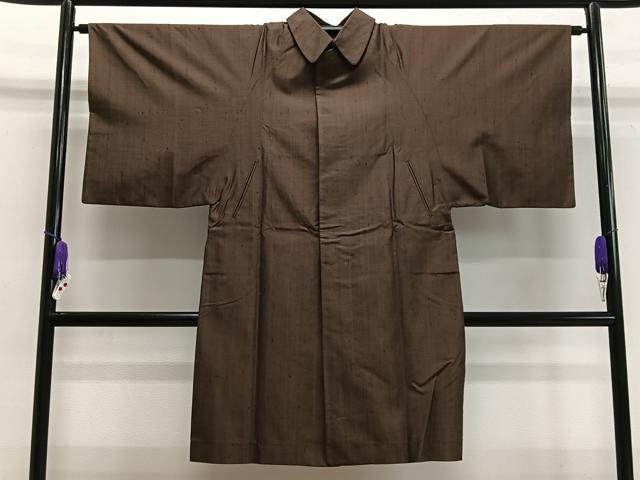 平和屋着物＃男性　和装コート　紬地　霞文　正絹　逸品　CAAX7898ua