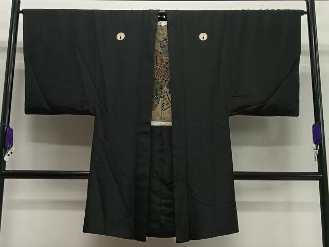 平和屋着物＃男性　長羽織　黒紋付き　正絹　逸品　CAAX7891ua