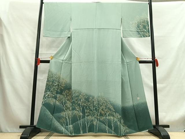 平和屋着物●訪問着　作家物　樹林文　金彩　正絹　逸品　AABB1742mf