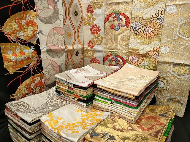 平和屋本店■袋帯 西陣 まとめて100点 鳳凰 鶴 孔雀羽 蝶 薔薇 花柄 七宝 宝相華 佐賀錦 金銀糸 など 未使用品あり 全て正絹 se3674
