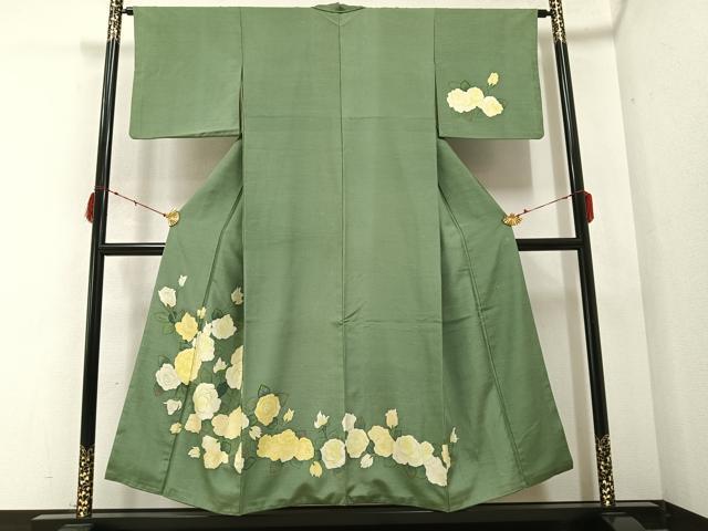 平和屋着物●訪問着　作家物　紬地　枝花文　正絹　逸品　AABB3635ph