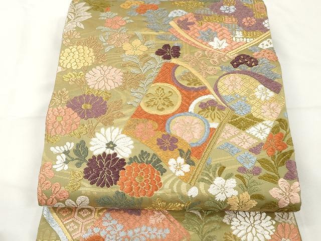 平和屋着物●六通柄袋帯　唐織　冊子花文　金糸　ますいわ屋扱い　正絹　逸品　CAAX9397yk