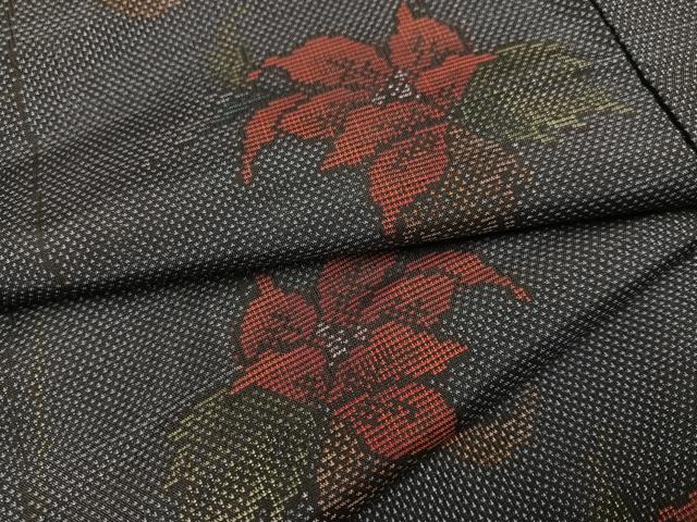 平和屋着物●本場大島紬　カタス7マルキ　草花文　正絹　逸品　AABB4326ph