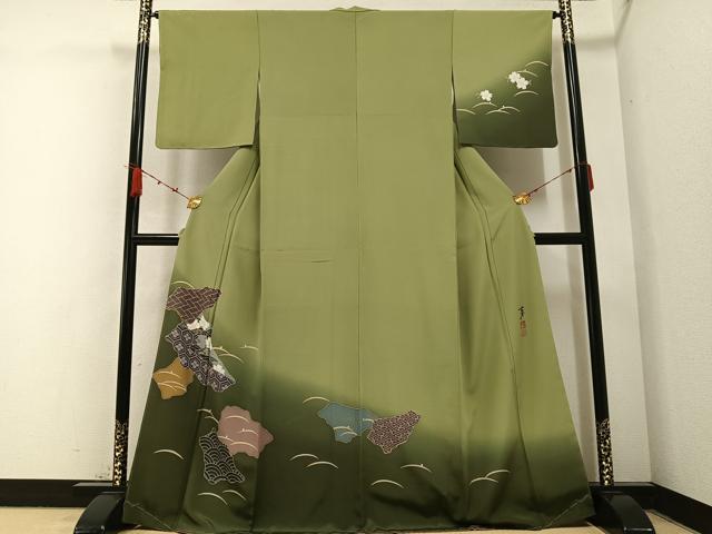 平和屋着物●染色の魔術師　染乃座・大久保玄才　そめのざ玄才　訪問着　露芝文　暈し染め　金彩　正絹　逸品　未使用　AABB4349ph