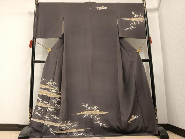 平和屋着物●訪問着　駒刺繍　草花文　金彩　ロング丈　正絹　逸品　AABB4373ph