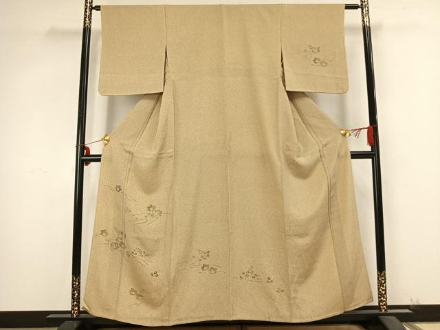 平和屋着物▽訪問着　単衣　手描き　枝花文　鬼しぼ縮緬　正絹　逸品　AABB2233fy