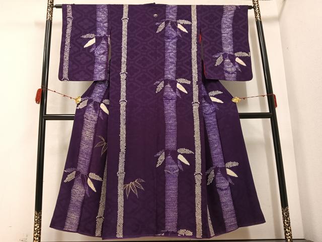 平和屋着物●アンティーク　大正ロマン　小紋　絞り　刺繍　笹竹文　金糸　正絹　逸品　AABB5089ph