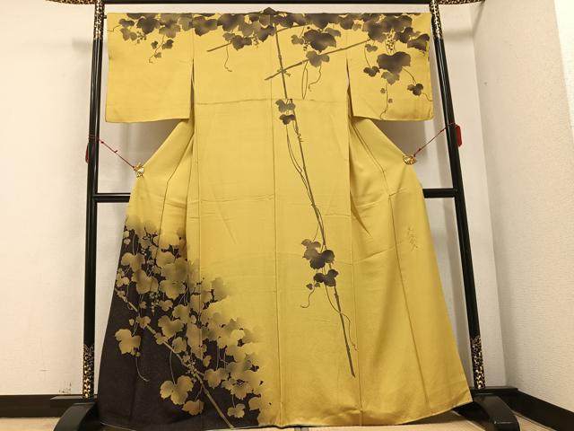 平和屋着物●皇室デザイナー　中村乃武夫　訪問着　葡萄蔦の葉シルエット　金彩　正絹　逸品　AABB5087ph
